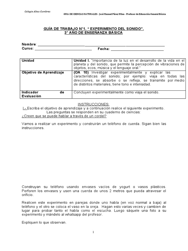 Guia 1 Experimento Del Sonido | Descargar gratis PDF | Sonido ...