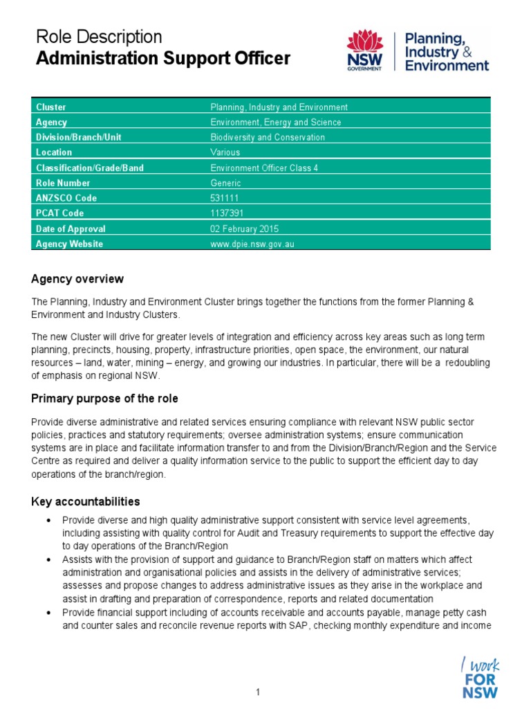 Administration Support Officer: Role Description | PDF | Regulatory ...