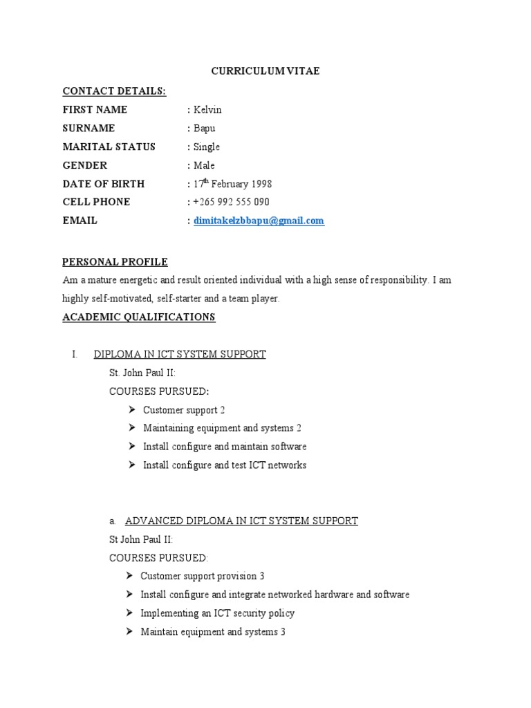 Curriculum Vitae Bapu Kelvin | PDF