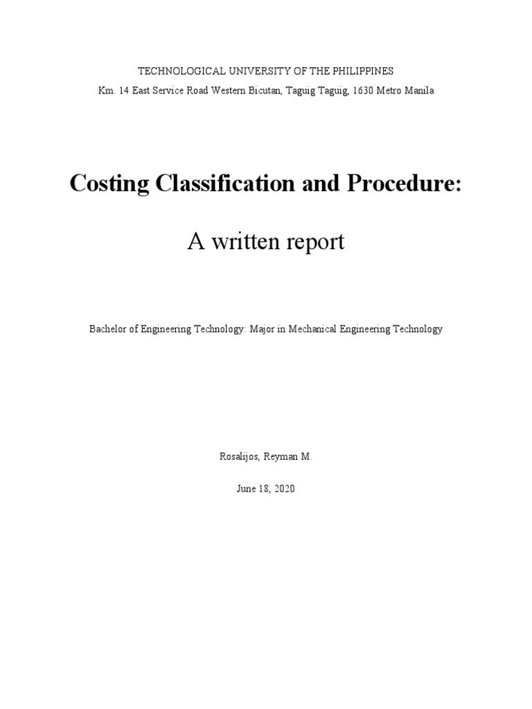 Costing Classification and Procedure A Written Report | PDF | Cost ...