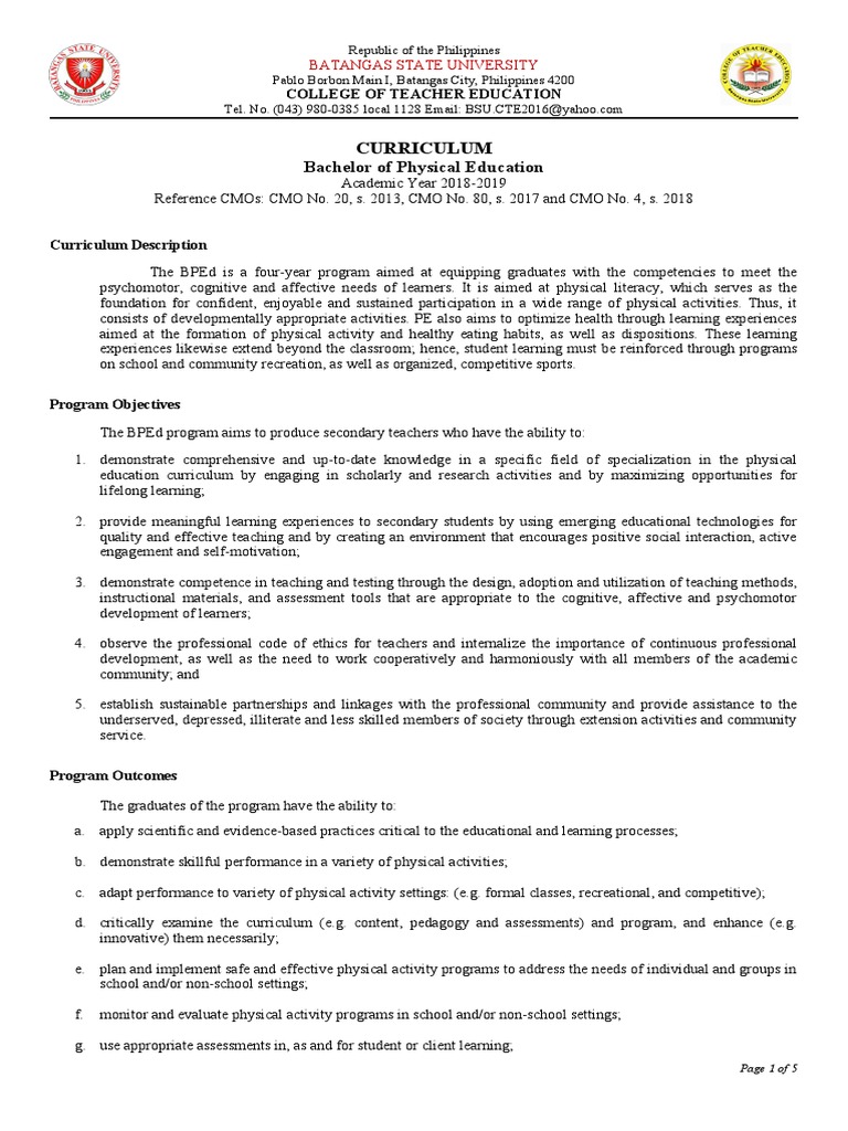 Curriculum BPED | PDF | Physical Education | Curriculum