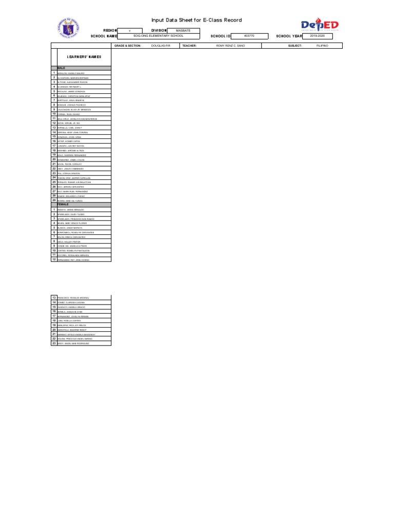 E-Class Record for Sog-Ong Elementary | PDF