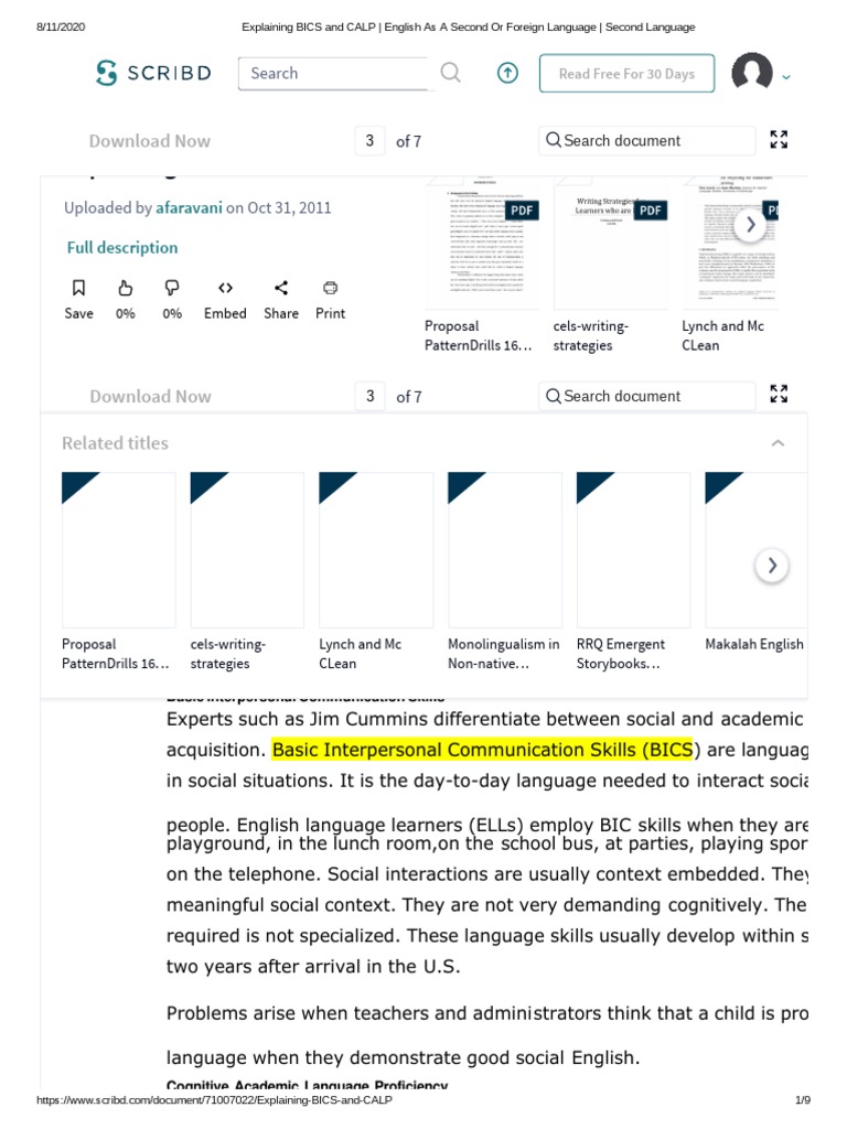 Explaining BICS and CALP - English As A Second or Foreign Language ...