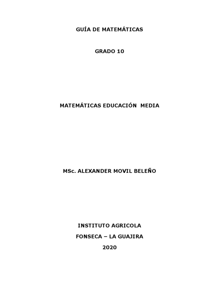 Guía de Matemáticas Decimo Grado Vocacional | PDF | Trigonometría ...