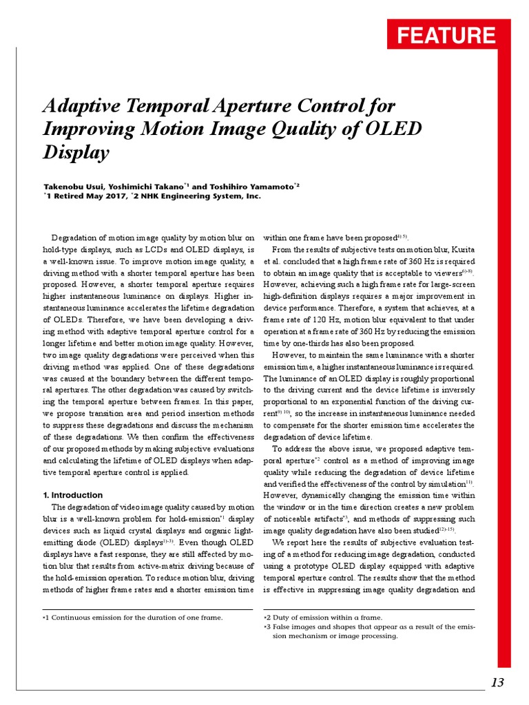 Adaptive Temporal Aperture Control For Improving Motion Image Quality ...