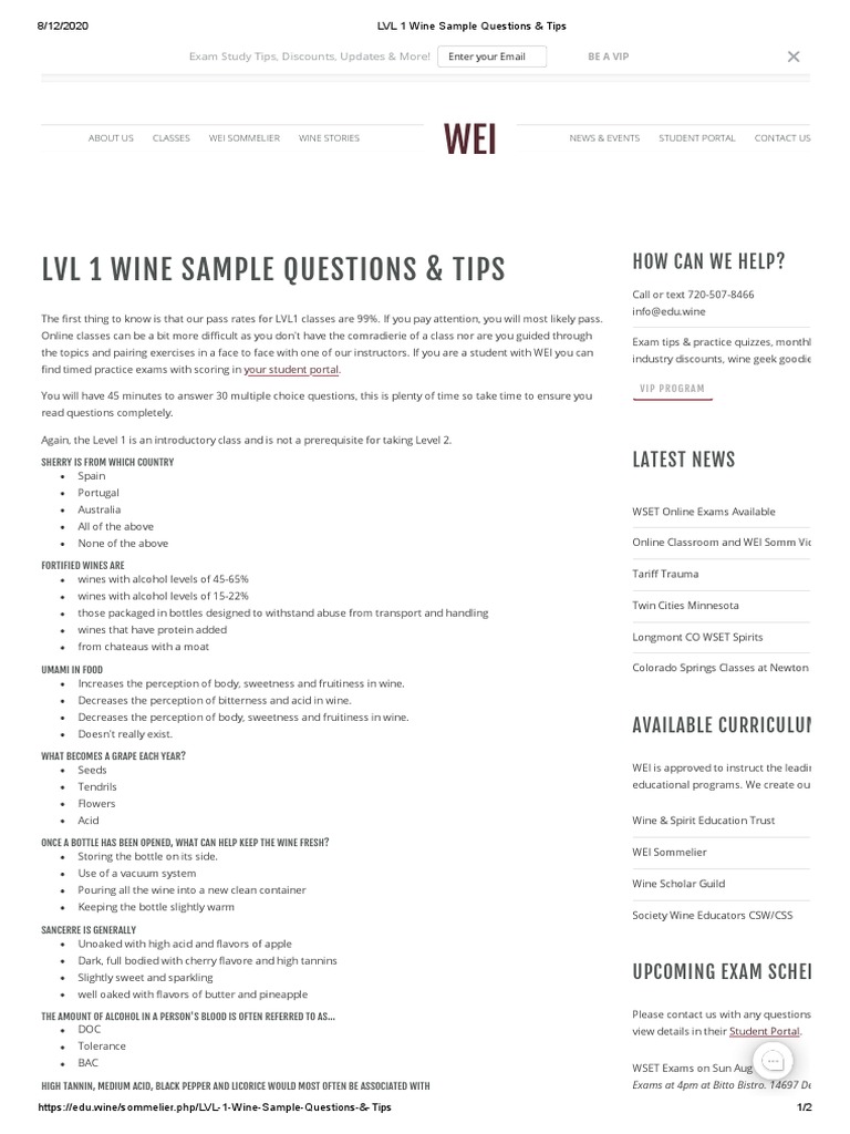 LVL 1 Wine Sample Questions & Tips | Download Free PDF | Phenolic ...