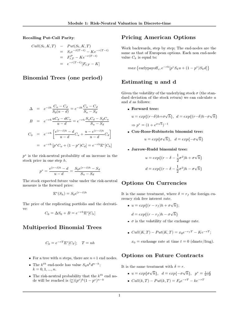 Formulas MFE M1 | PDF | Option (Finance) | Financial Economics
