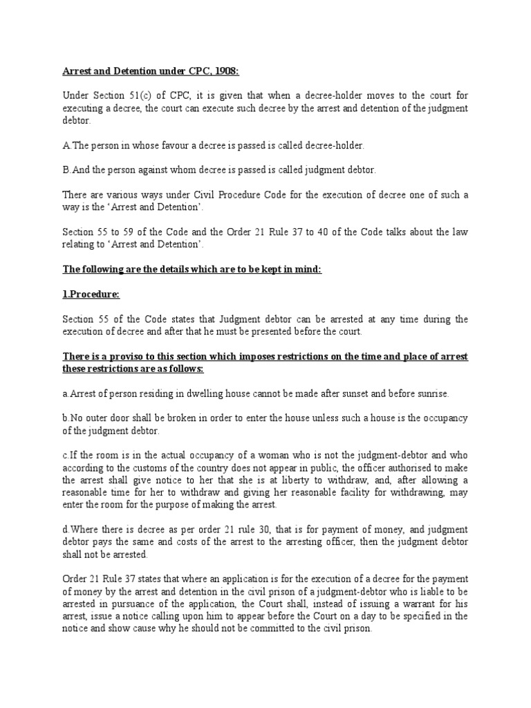Arrest and Detention Under CPC | PDF | Decree | Judgment (Law)