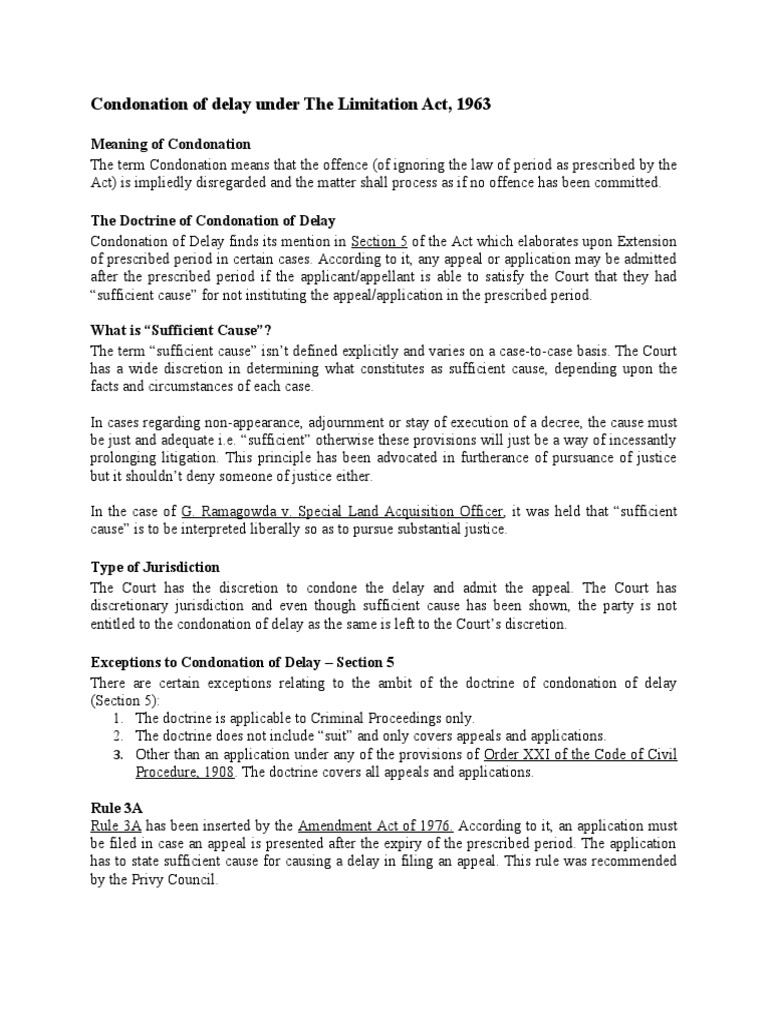 Condonation of Delay Under The Limitation Act | PDF | Lawsuit | Appeal
