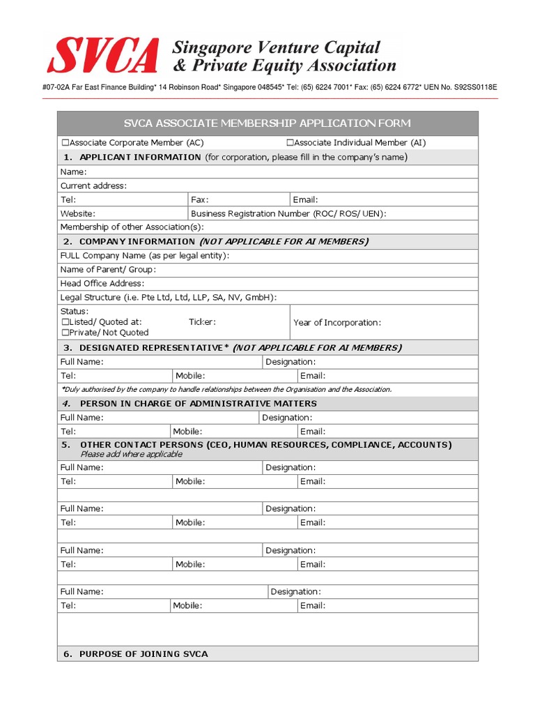 Svca Associate Membership Application Form: 1. APPLICANT INFORMATION ... Svca Associate Membership Application Form: 1. APPLICANT INFORMATION ...