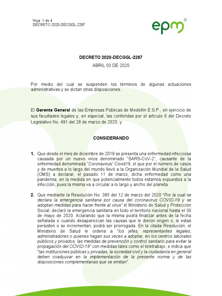 Decreto 2020 Decggl 2287 | PDF | Gobierno | Salud y bienestar