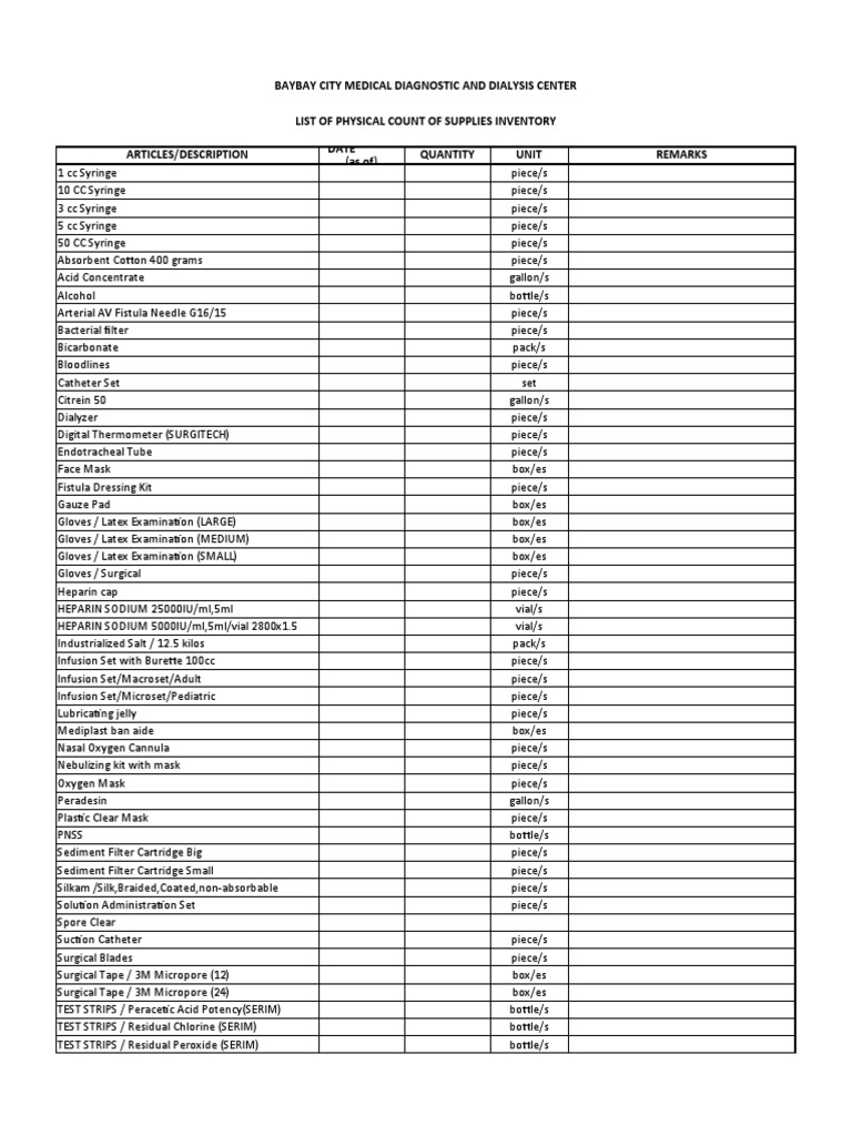 Physical Inventory Form | PDF | Syringe | Intravenous Therapy