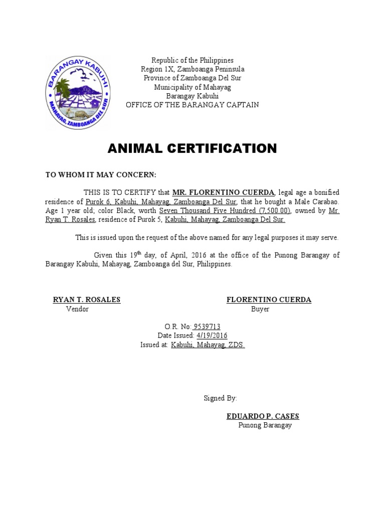 Animal Certification-Buyer | PDF | Philippines