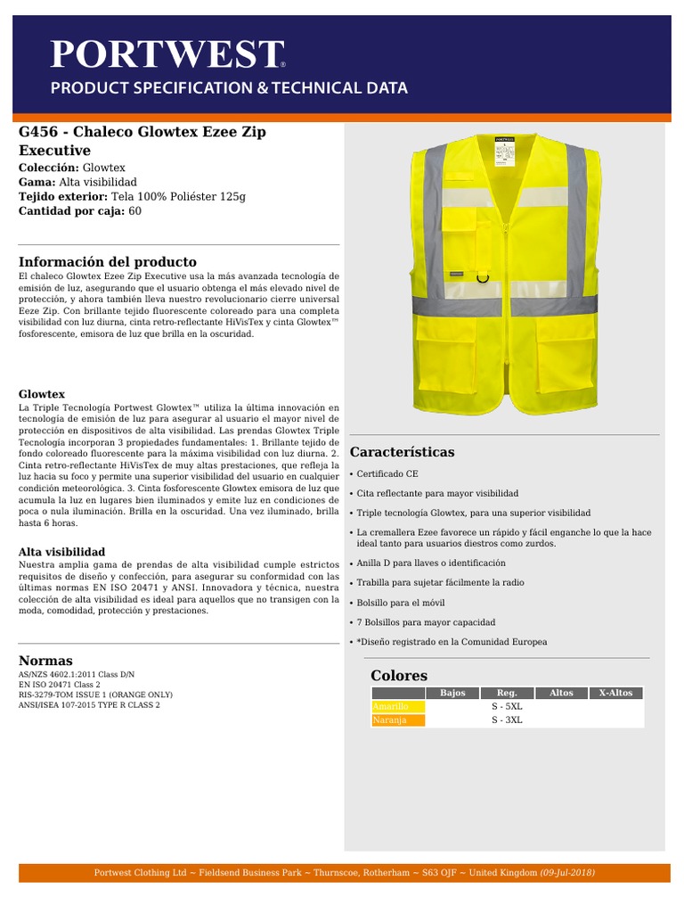 Ficha Técnica_ Chaleco Porwest G456 | PDF | Ligero | Science
