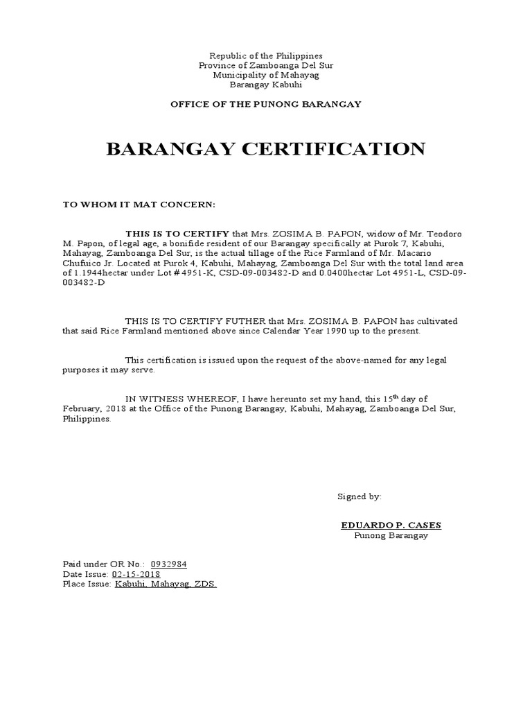 Barangay Certification 4 | PDF