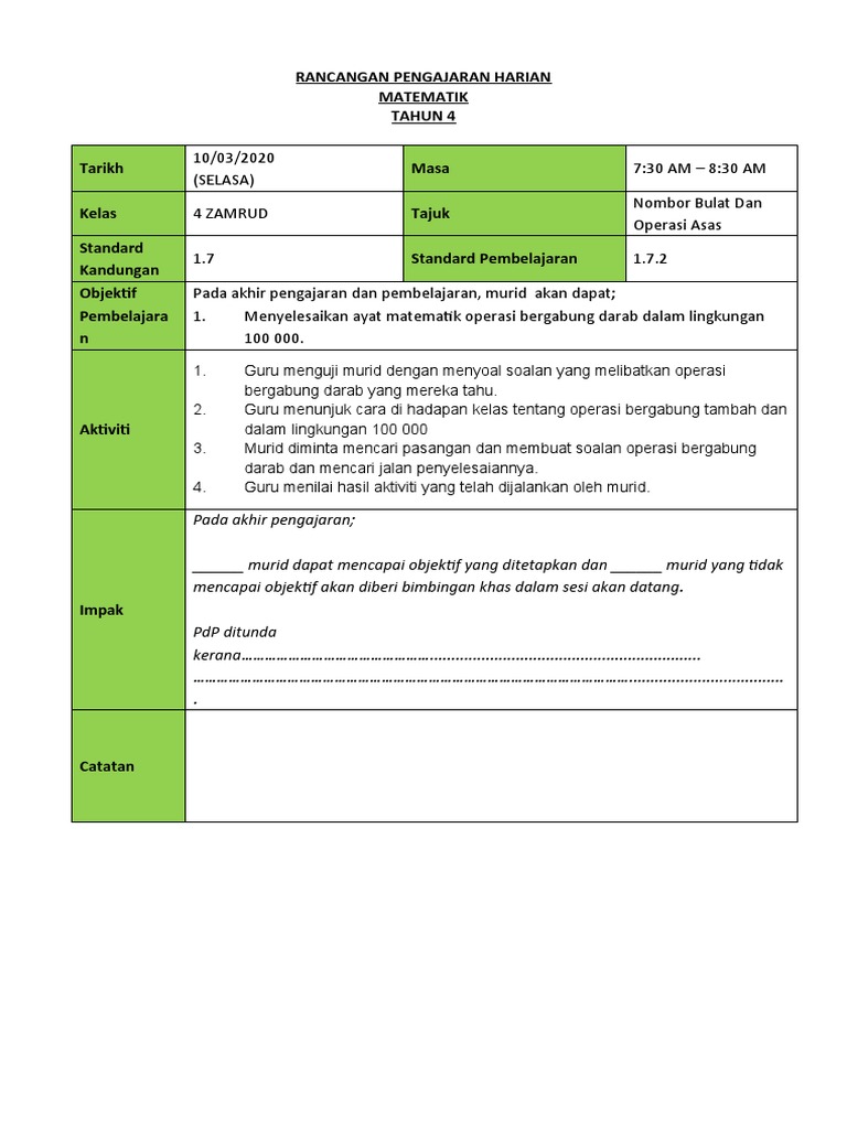 Contoh RPH Mingguan | PDF