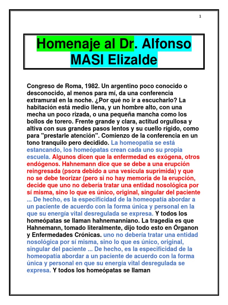 Homenaje Al DR Alfonso MASI Elizalde | PDF | Homeopatía | Medicina