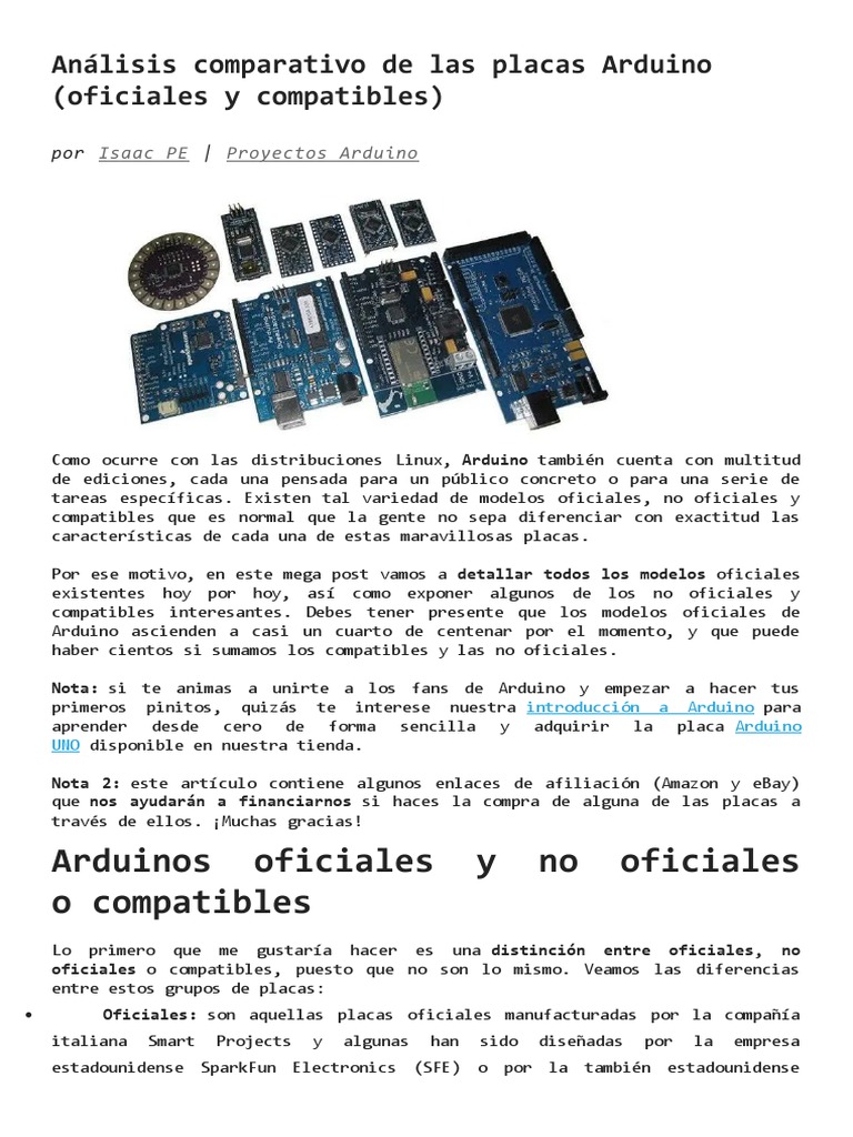 Análisis Comparativo de Las Placas Arduino | PDF | Arduino ...