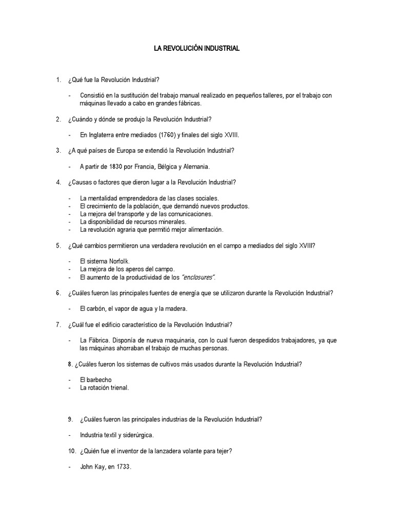 Test Revolucion Industrial | PDF | Revolución industrial | Industrias