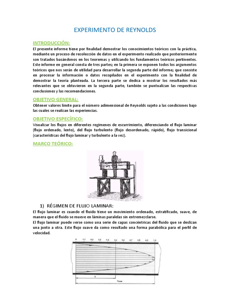 Experimento de Reynolds | Descargar gratis PDF | Numero Reynolds | Flujo laminar
