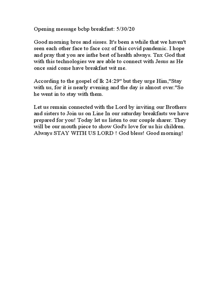 Opening Message BCBP Breakfast | PDF