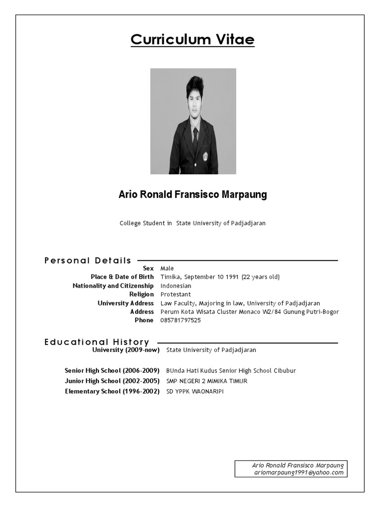 Curriculum Vitae: Ario Ronald Fransisco Marpaung | PDF