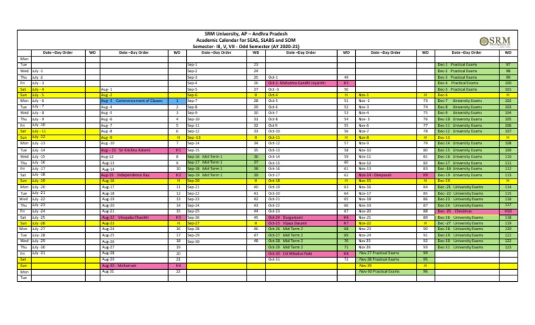 SRM University AP Academic Calendar 2020-21 | PDF