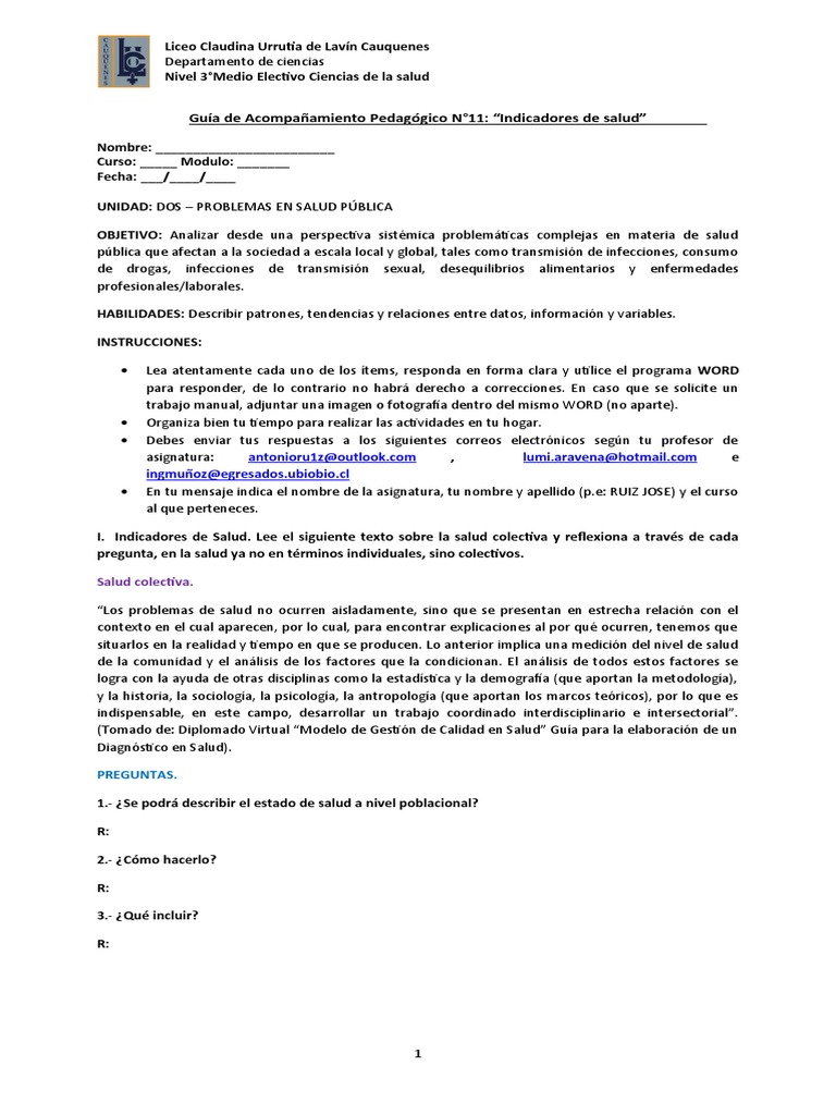 Guia N11 3°medio Electivo Ciencias de La Salud | PDF | Esperanza de vida | Tasa de mortalidad