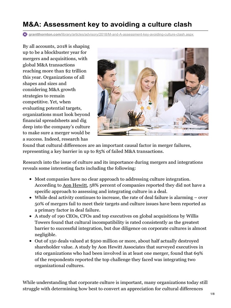 MampA Assessment Key To Avoiding A Culture Clash | PDF | Mergers And ...