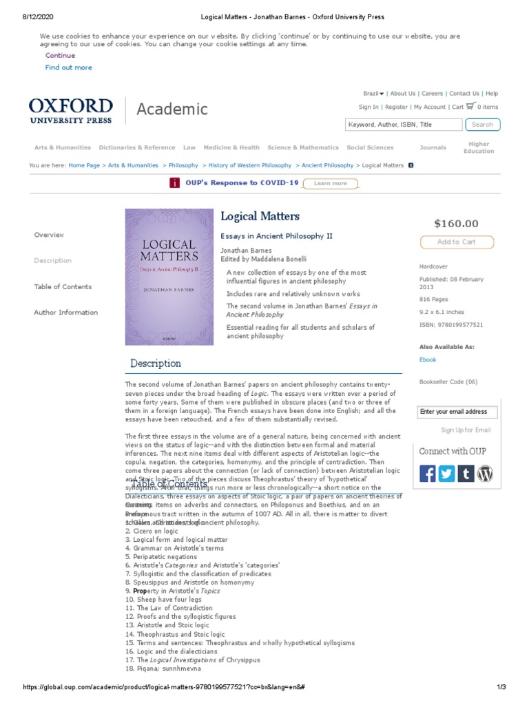 Logical Matters - Jonathan Barnes - Oxford University Press | PDF ...