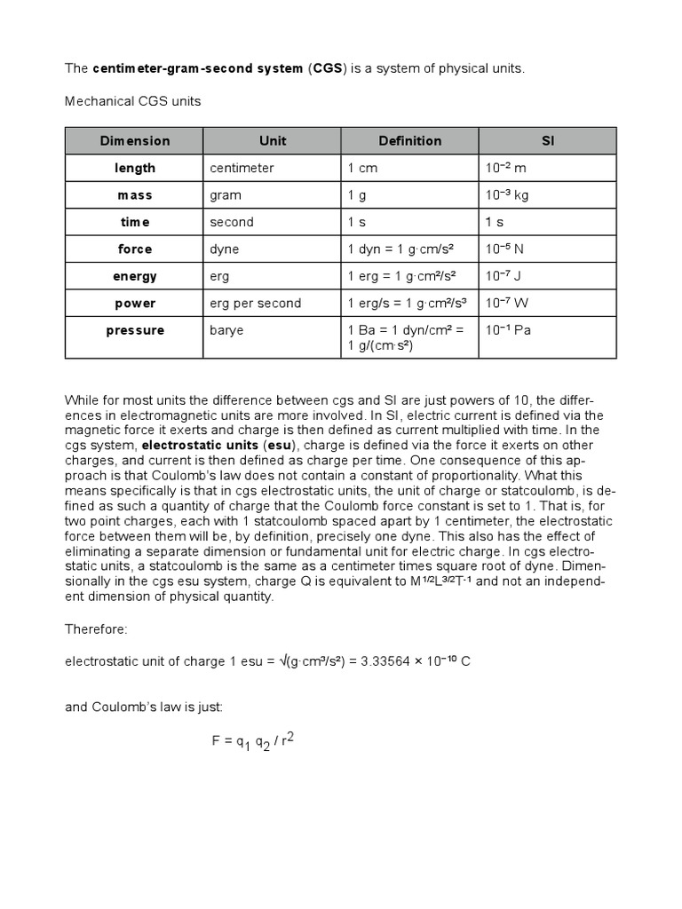 Dimension Unit SI Length Mass Time Force Energy Power Pressure | PDF ...