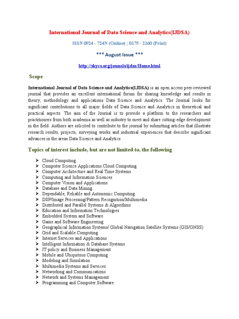 International Journal of Data Science and Analytics (IJDSA) | PDF ...
