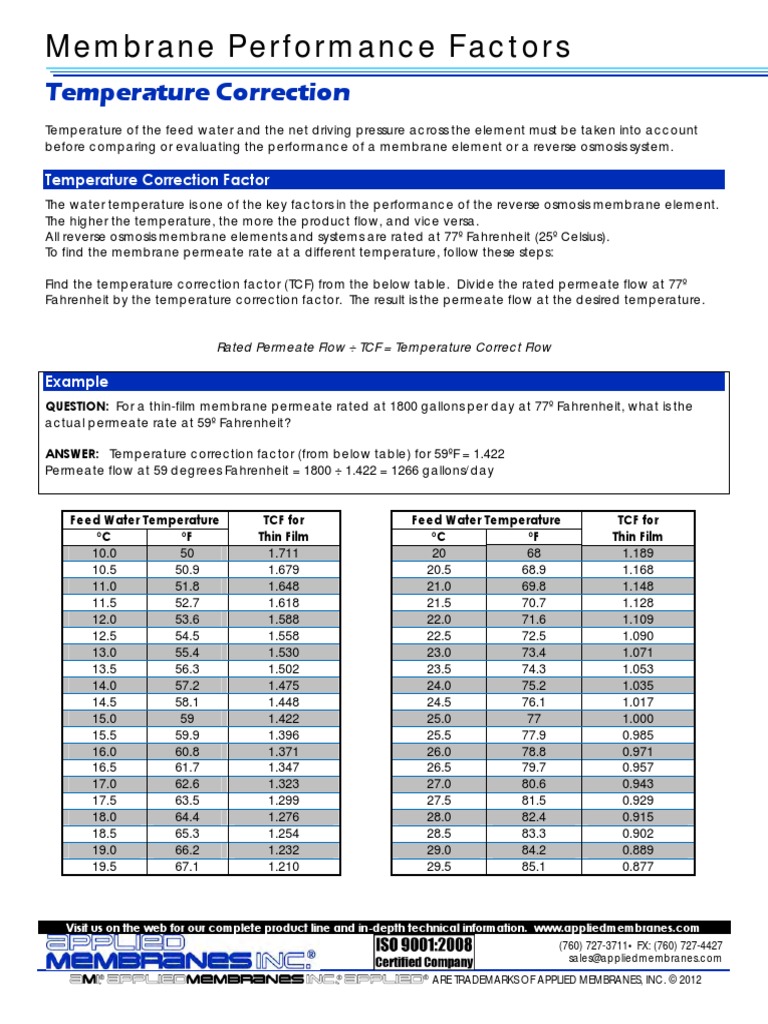 Membrane Performance Factors: Temperature Correction | PDF | Osmosis ...