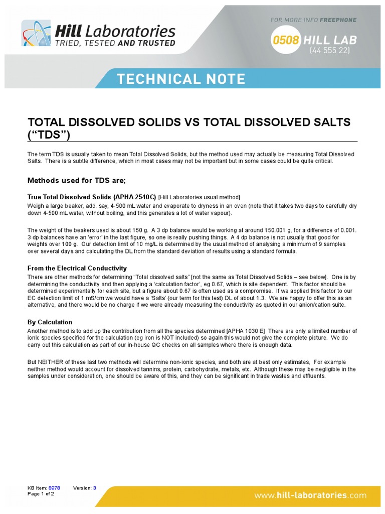 TDS vs. Total Dissolved Salts Explained | PDF | Salinity | Desalination