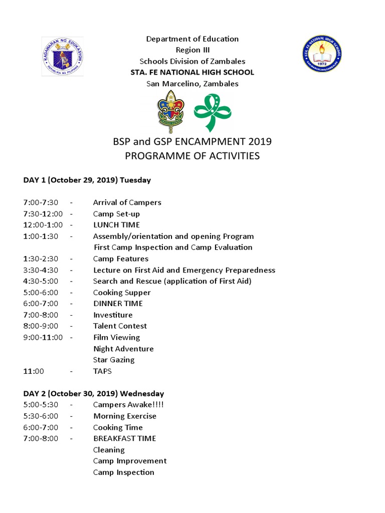 BSP and GSP Program of Activities | PDF