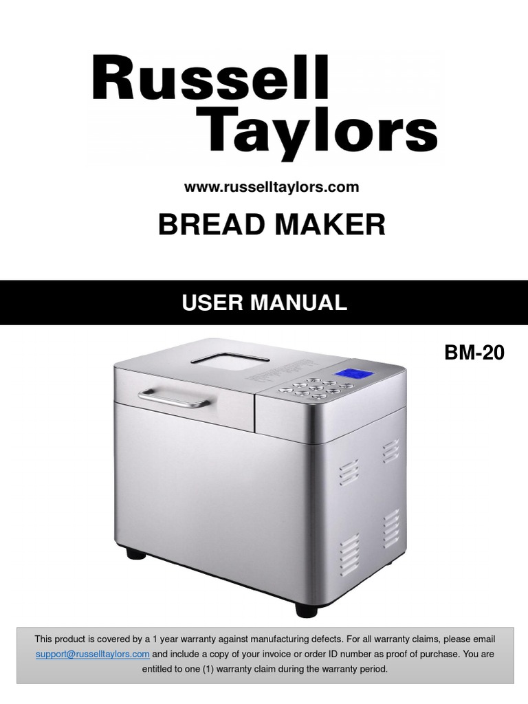 RUSSELL TAYLORS Bread Maker BM-20 Manual Guide | PDF | Flour | Breads