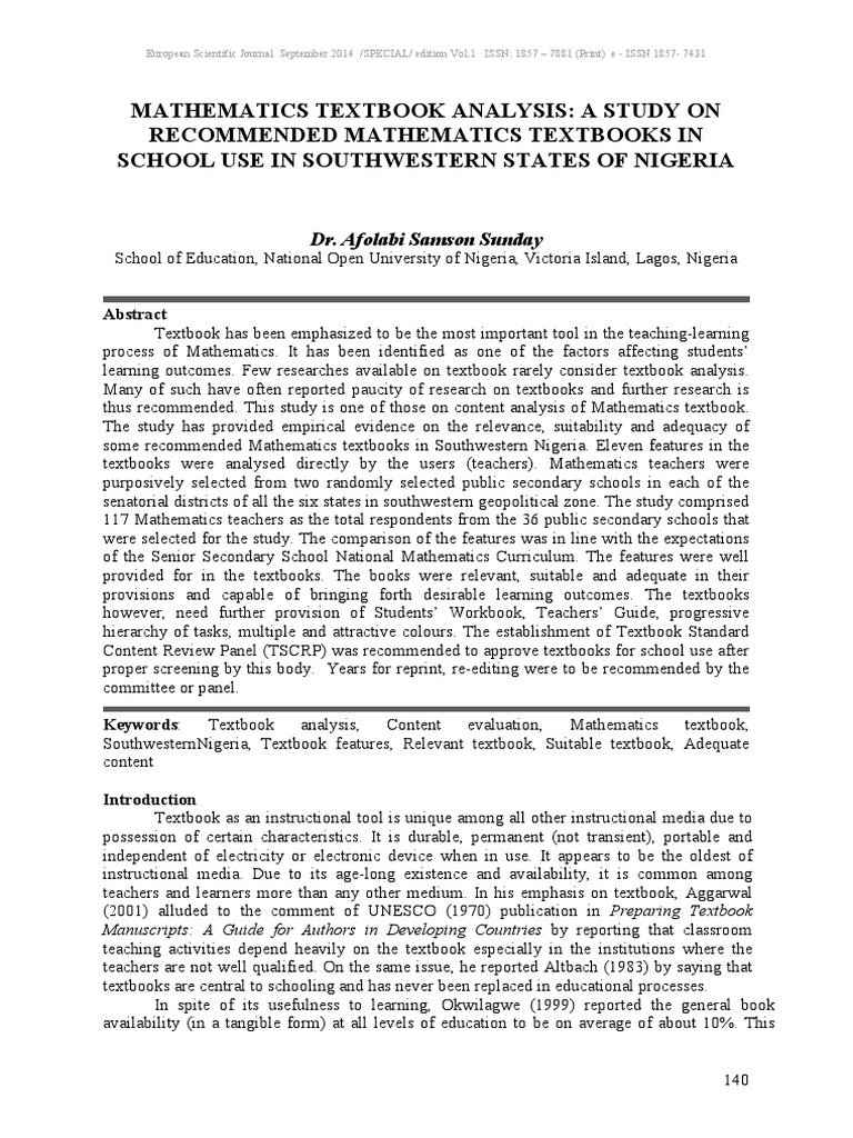 Mathematics Textbook Analysis: A Study On Recommended Mathematics ...
