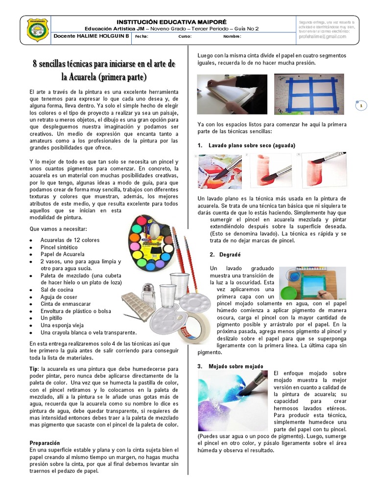 Artística 3P - 9° - Guia 2 | PDF | Pintura con acuarelas | Pinturas