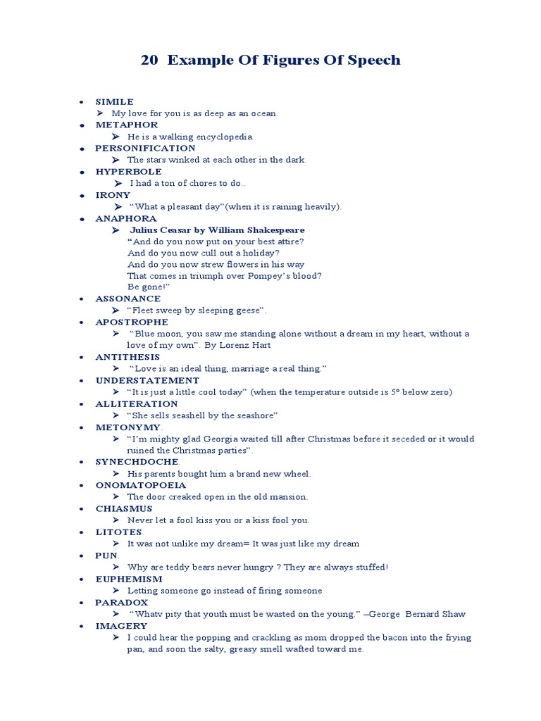 20 Example of Figures of Speech | PDF | Poetic Devices | Rhetorical ...