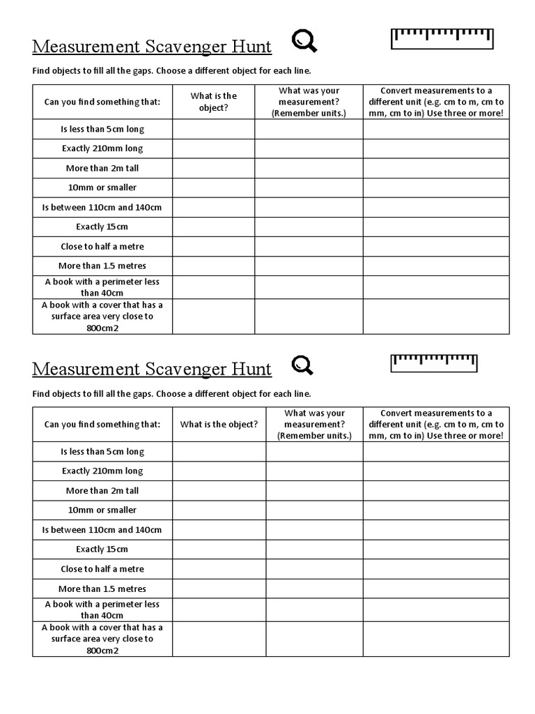 Measurement Scavenger Hunt Activity | PDF | Home & Garden
