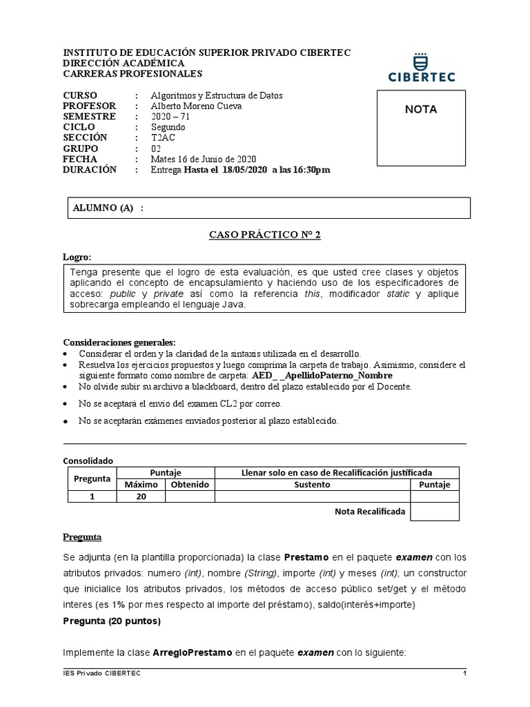 1814 Algoritmos Y Estructura De Datos T2ac 02 Cl2 Pdf Prueba Evaluación
