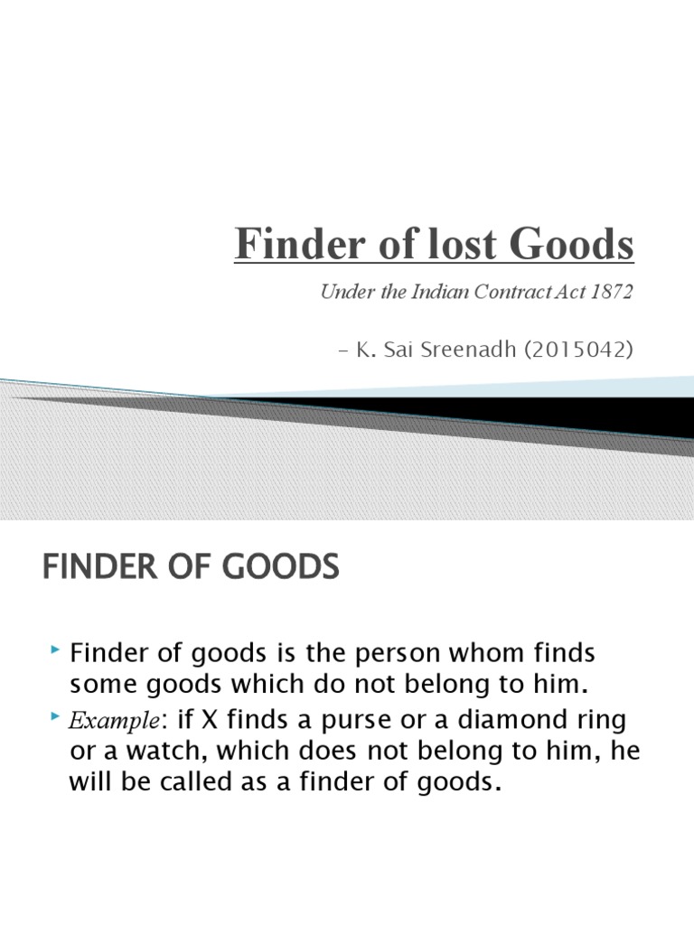 "Finder of Lost Goods" in LAW OF CONTRACTS | PDF | Common Law | Social ...