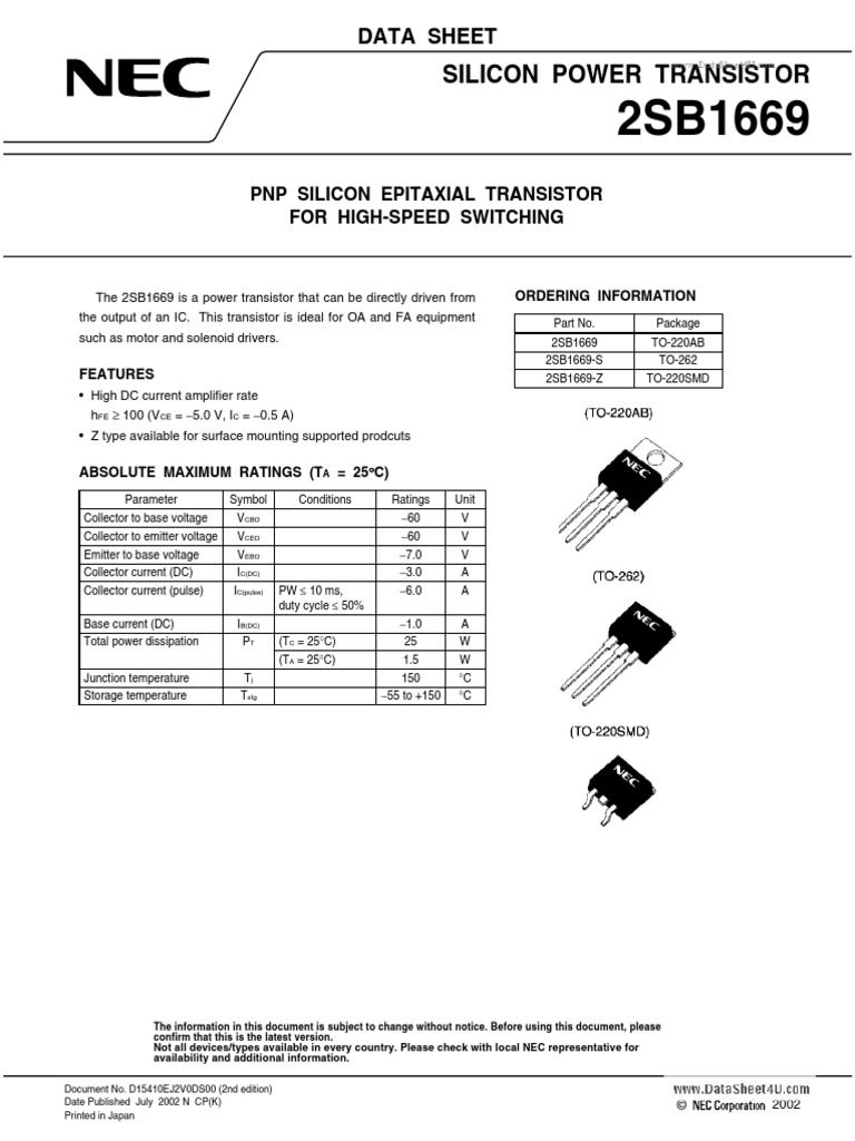 Silicon Power Transistor: Data Sheet | PDF | Bipolar Junction ...