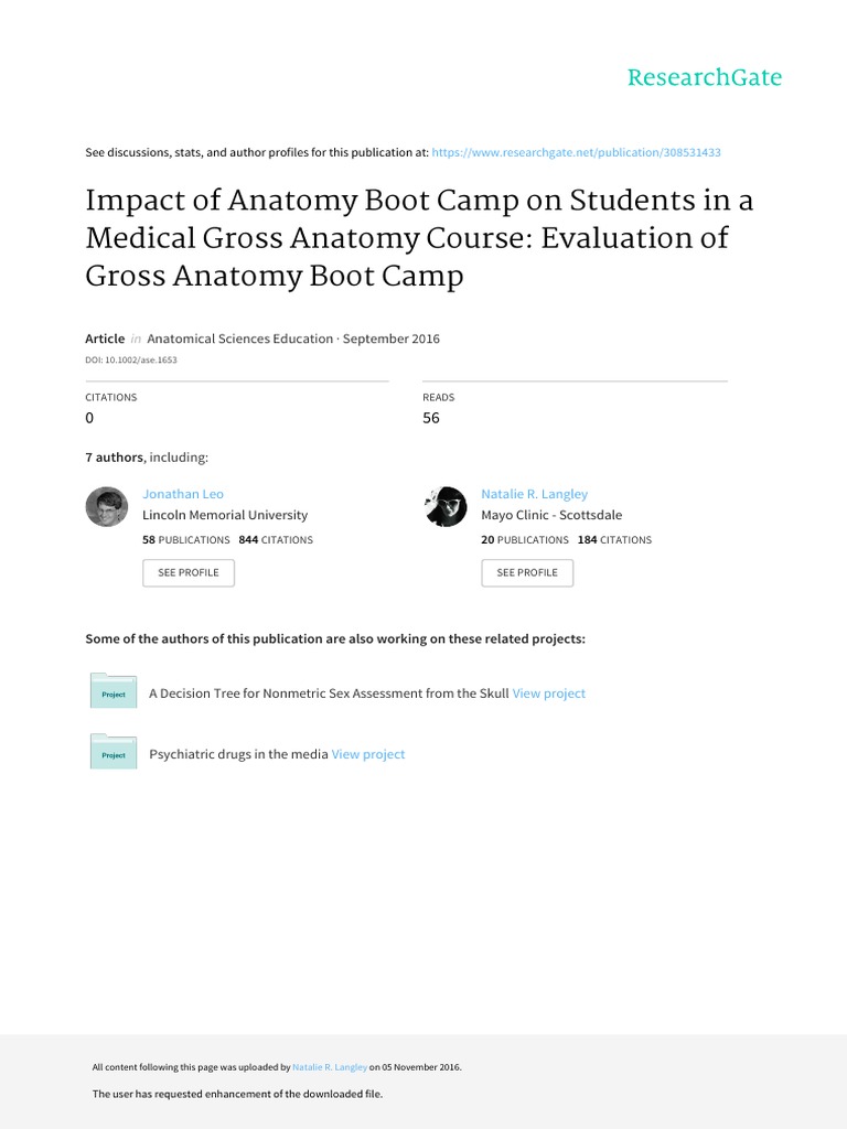 Impact of Anatomy Boot Camp On Students in A Medical Gross Anatomy ...
