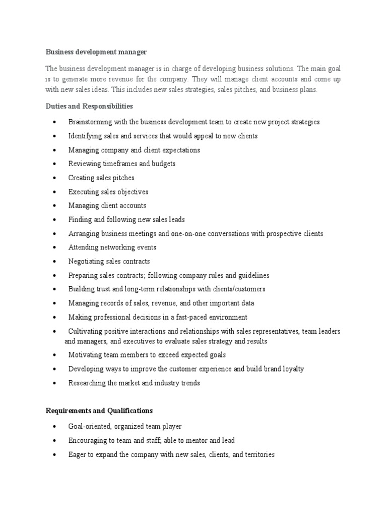 Business Development Manager | PDF | Sales | Mentorship