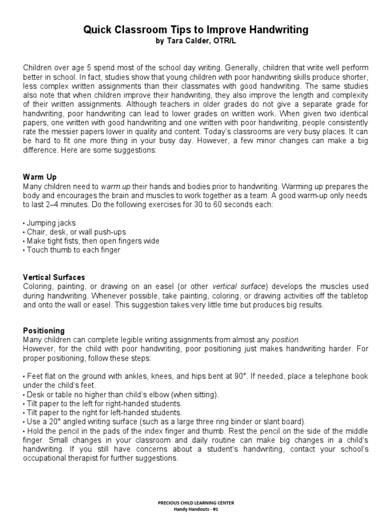 Classroom Tips for Better Handwriting | PDF | Classroom | Schools
