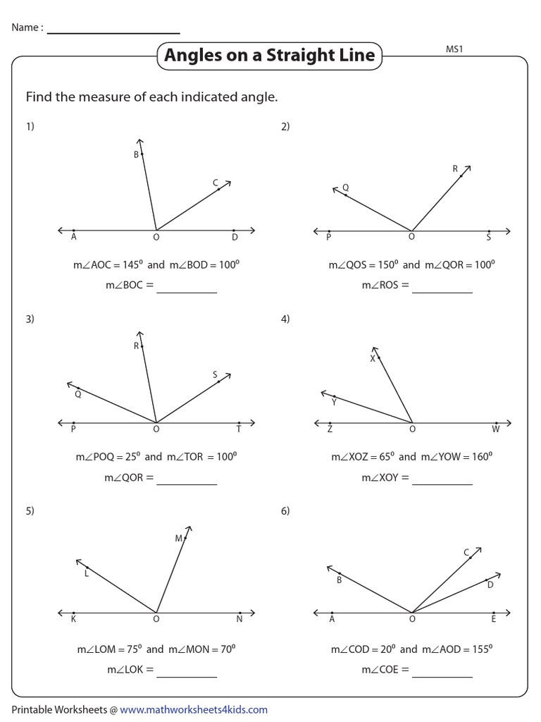 Angles On A Straight Line: Find The Measure of Each Indicated Angle ...