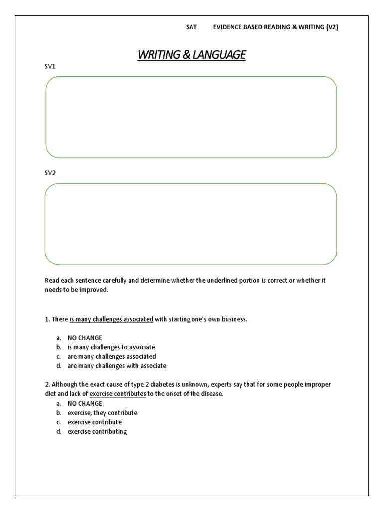 Writing & Language: SAT Evidence Based Reading & Writing (V2) | PDF ...