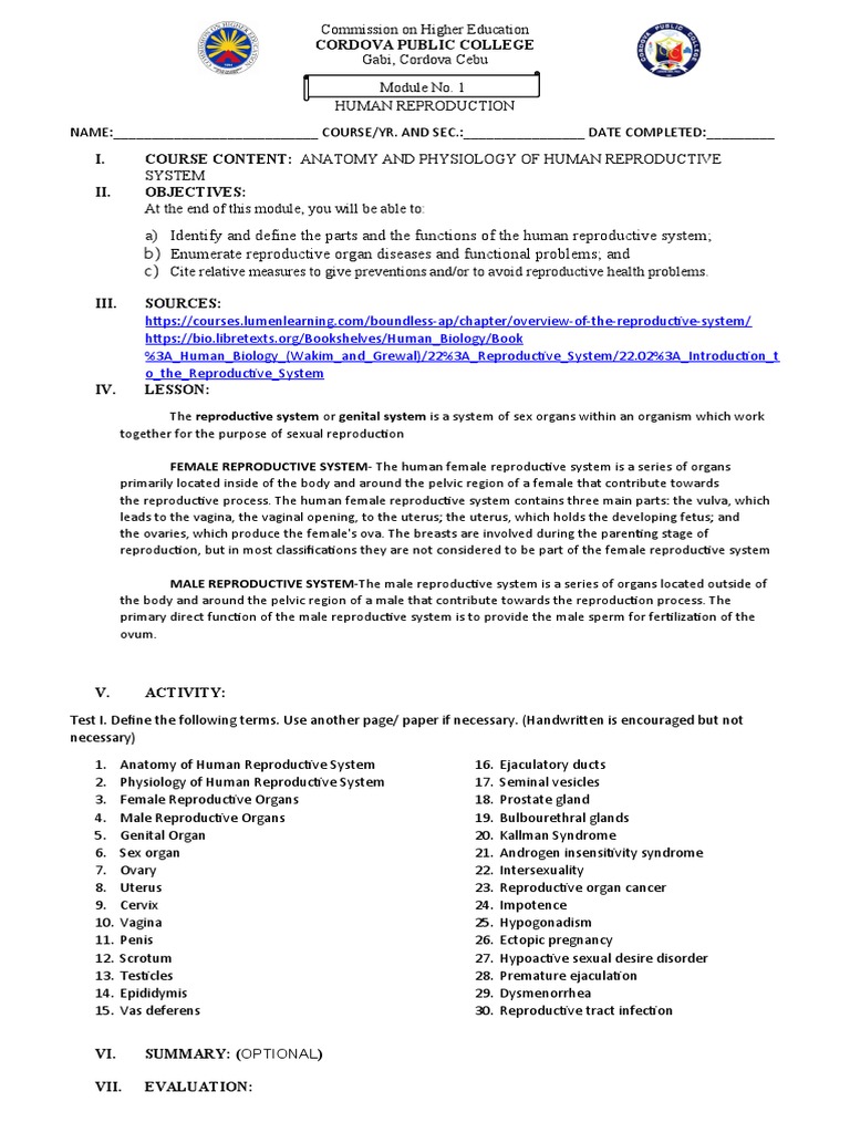 Sample Module | PDF | Reproductive System | Sex Organ