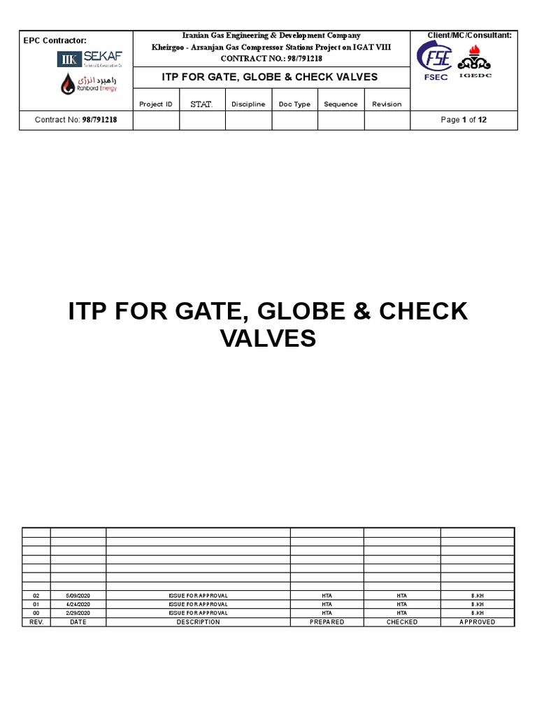 ITP For Manual Valve | PDF | Specification (Technical Standard) | Pipe (Fluid Conveyance)
